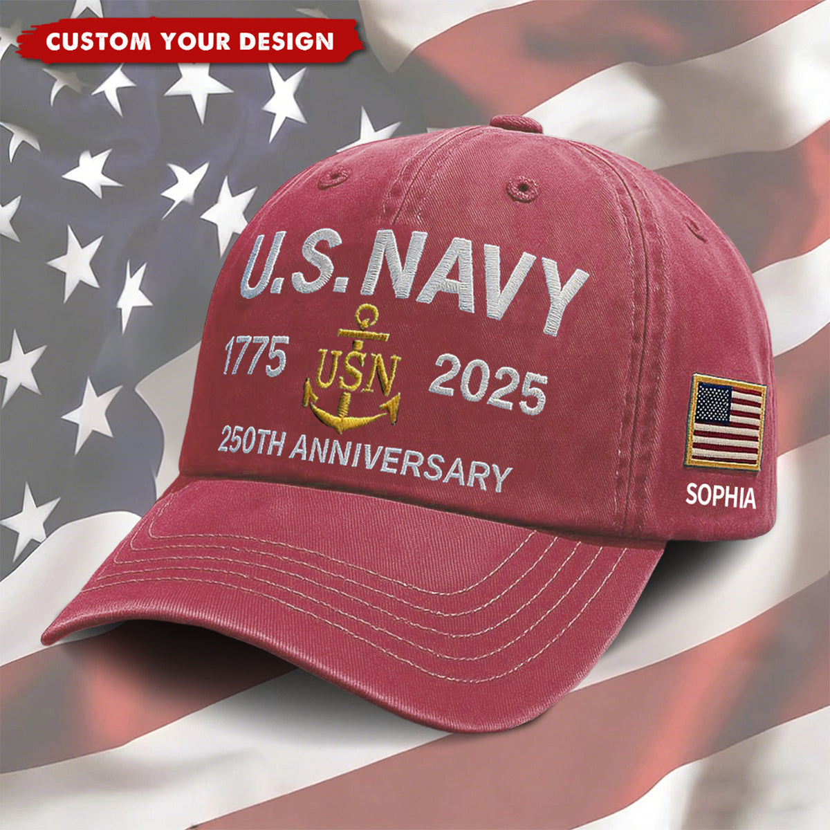 Custom Name U.S. Navy 250th Anniversary Hat, Veteran Gift - qianwill