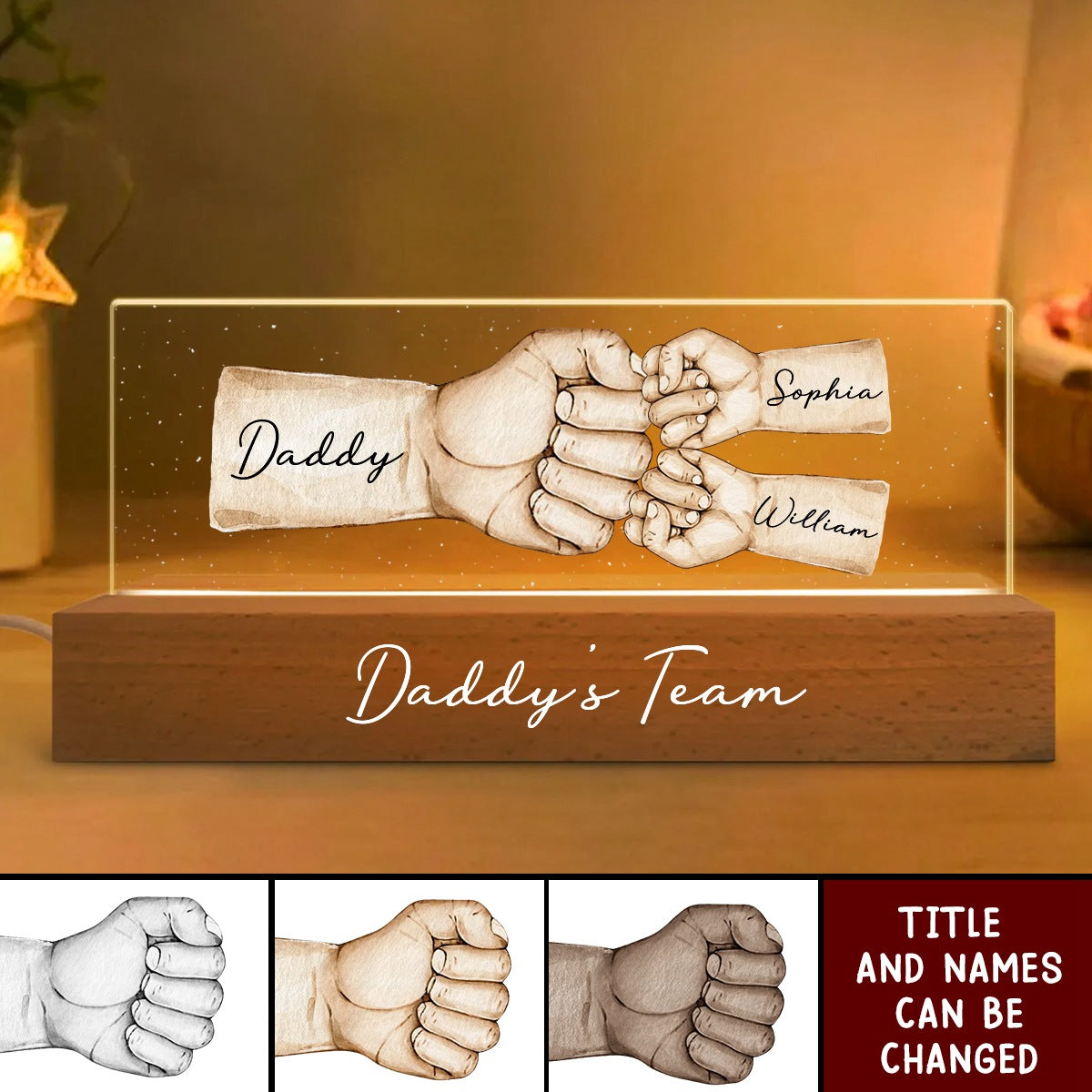 Daddy's Team Fist Bump Personalized Acrylic LED Night Light – qianwill