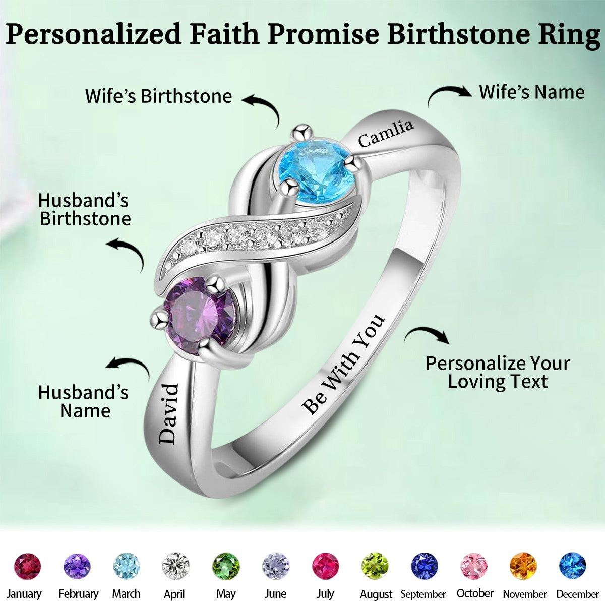 Personalized Promise Birthstones Ring For Couple - qianwill