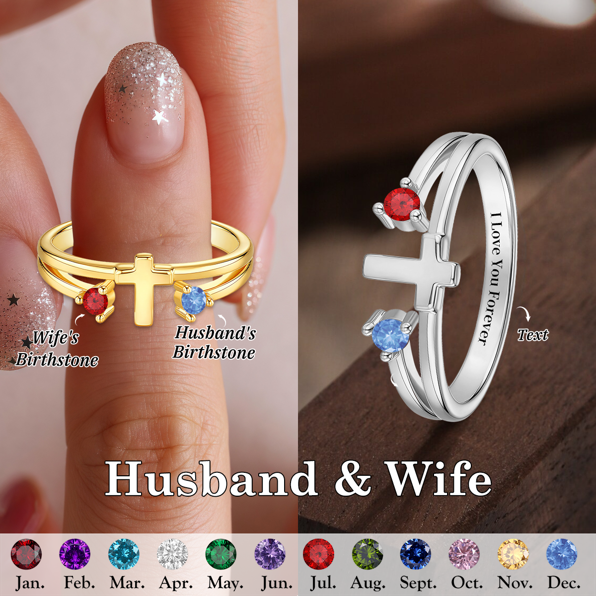 I Love You Forever,Personalized Birthstone Cross Ring - qianwill