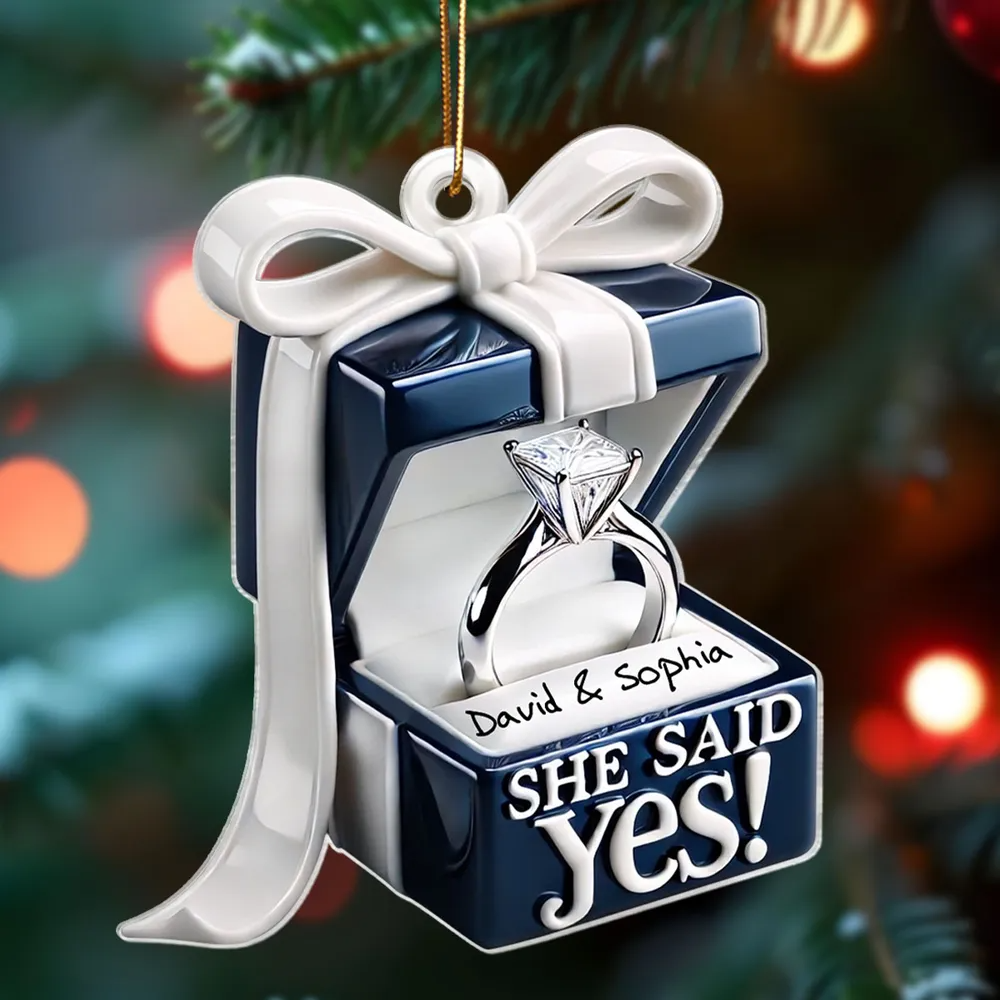 Personalized Blue Engagement Ring Box Acrylic Ornament, Anniversary Gi ...