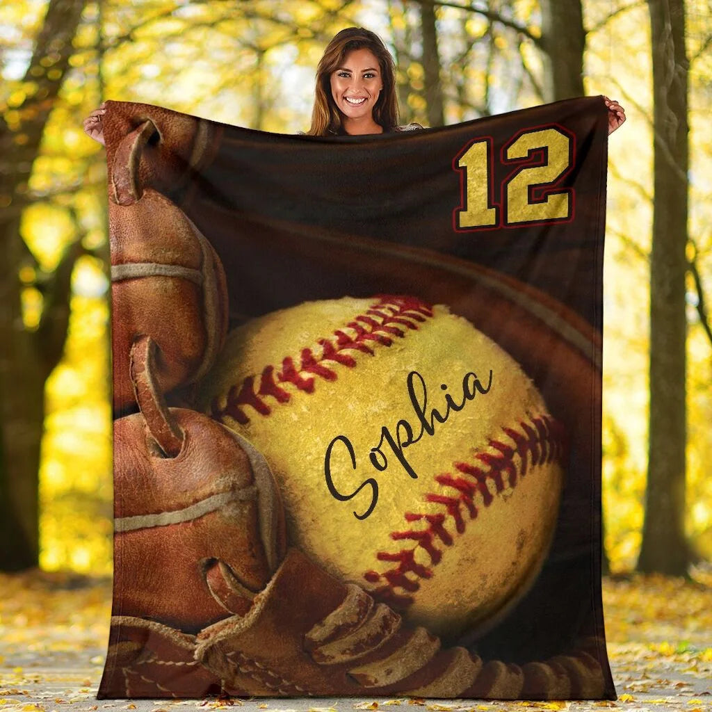 Personalized Name And Number Softball Blanket Gift For Softball Lovers ...